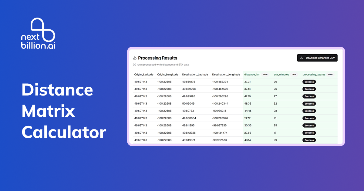 Distance Matrix Calculator by NextBillion.ai